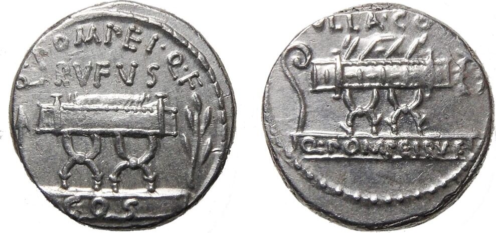 Roman republik denarius 54 BC. Q.Pompeius Rufus. brilliant and superb,g ...