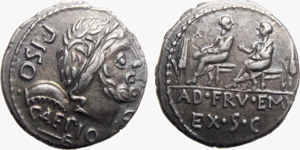 Roman Republic denarius 100 BC. L. Calpurnius Piso Caesonius and Q ...