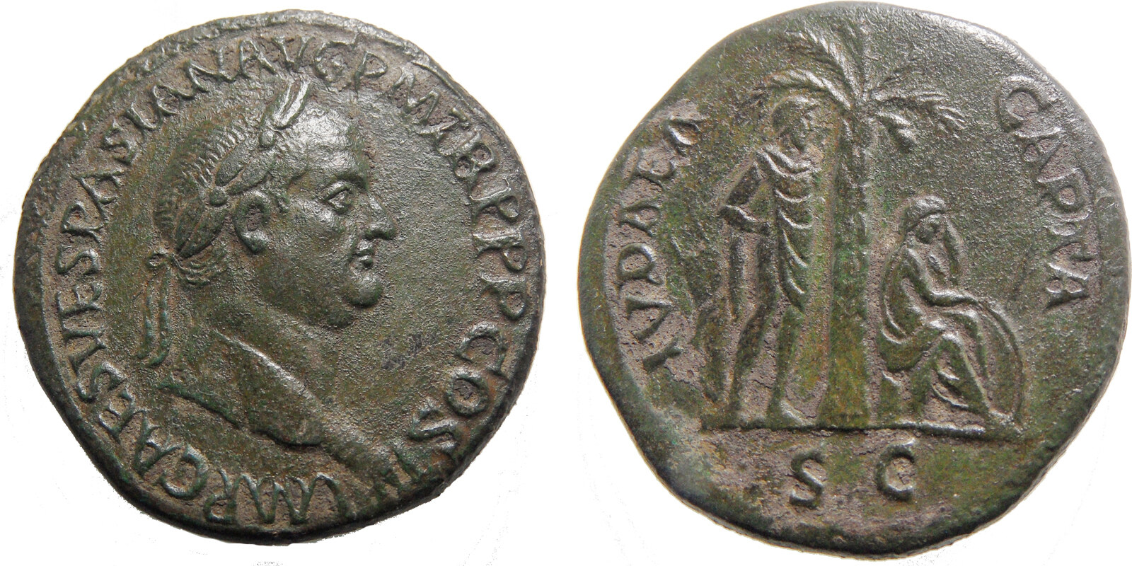 Roman Empire sestertius 69 -79 AD. Vespasian, Judaea Capta issue, Roma ...