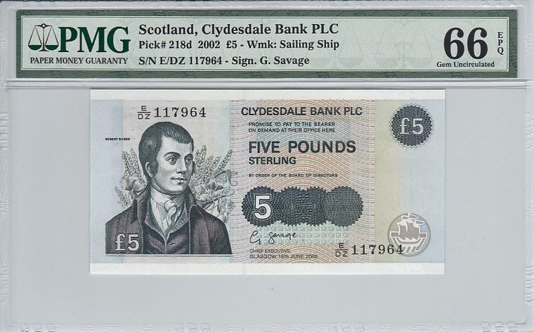 2002 SCOTLAND P.218d - 5 Pounds PMG 66 EPQ | MA-Shops