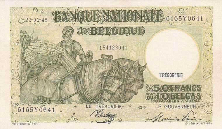 Europe 106 - 50 v. Chr. BELGIUM P.106 - 50 Francs 10 Belgas 1945 XF ...
