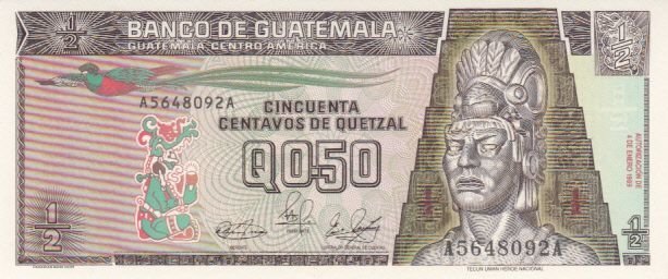 North America 1989 GUATEMALA P. 72a - 1/2 Quetzal UNC | MA-Shops