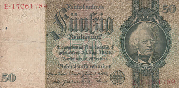 1933 GERMANY P.182a - 50 Mark Fine/aVF ss- | MA-Shops