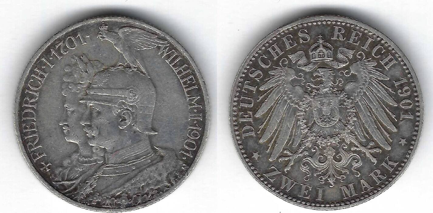 Prusse / Preussen / Prussia 2 Mark 1901 Friedrich + Wilhelm II SS / SS+ ...