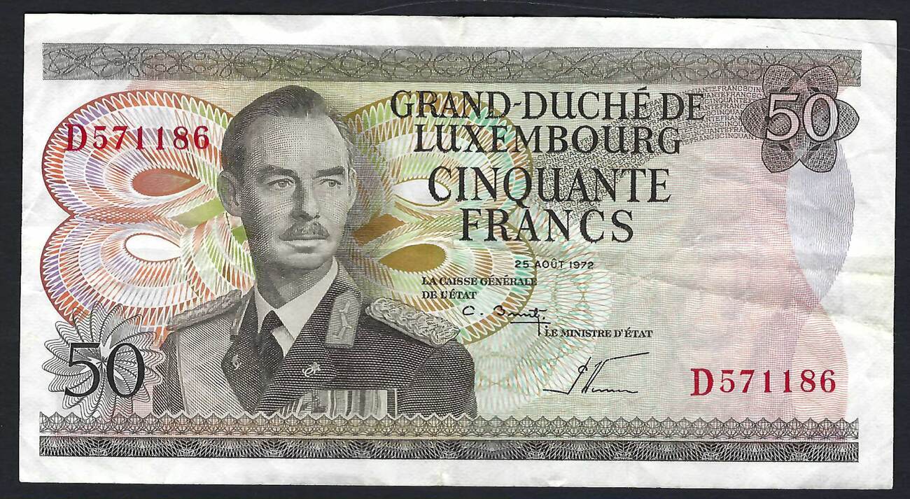 Luxembourg / Luxemburg 50 Francs 25/08/1972 Grand Duc Jean S | MA-Shops