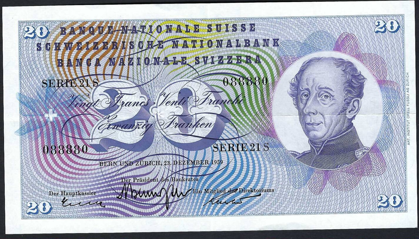 Suisse / Schweiz / Switzerland 20 Francs 23/12/1959 Helvetia série 21S ...