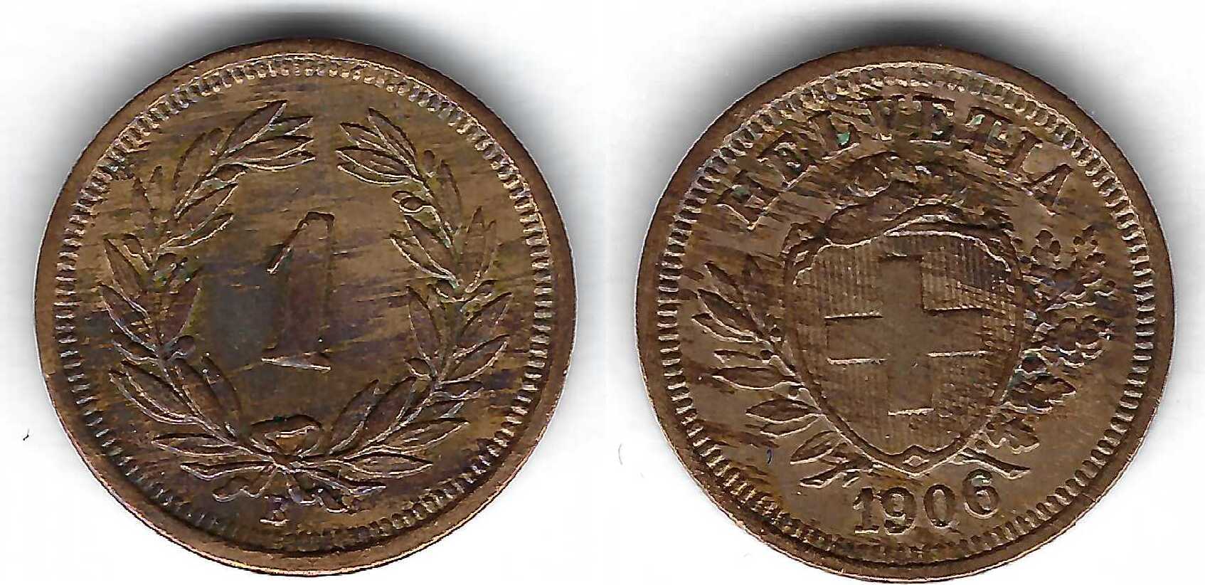 Suisse / Schweiz / Switzerland 1 Rappen 1906 Helvetia SS + | MA-Shops