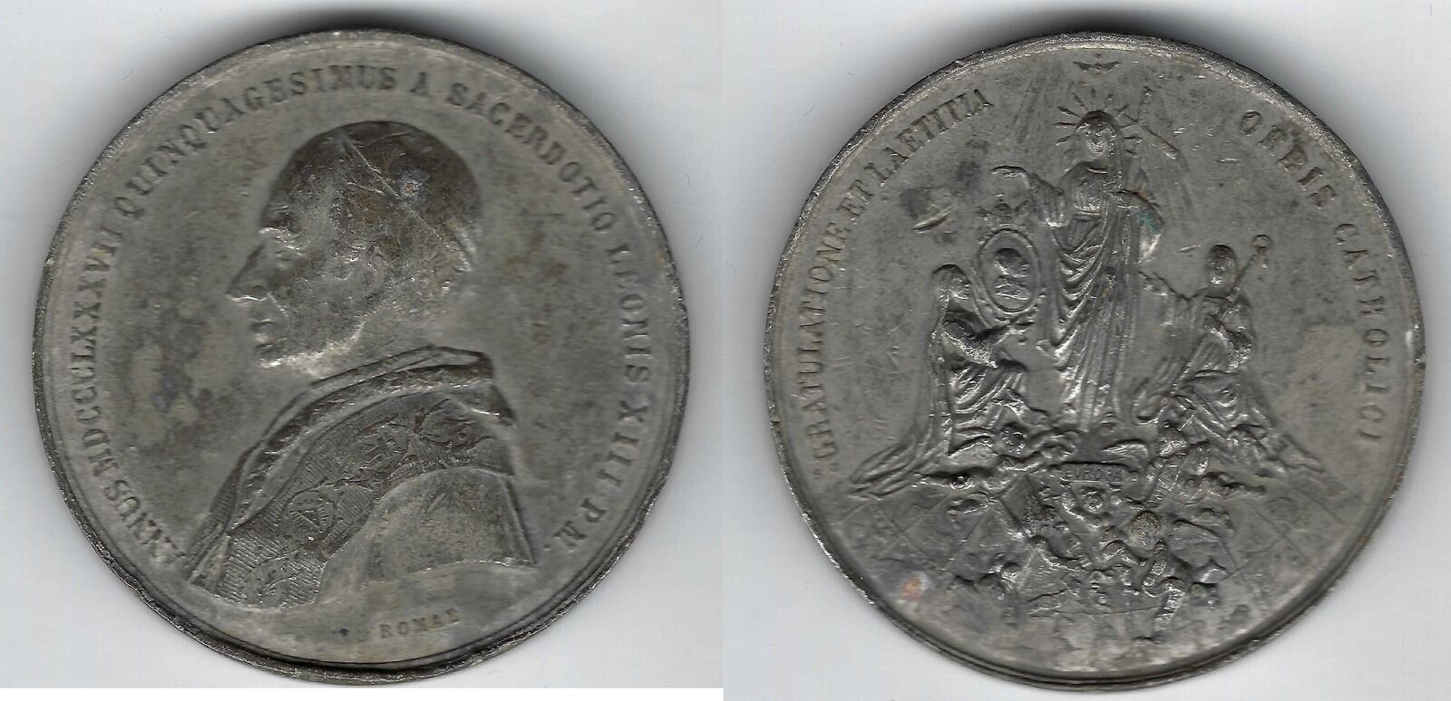 Saint Siège / Papal States / Vatican Médaille en étain 1887 Léon XIII S ...