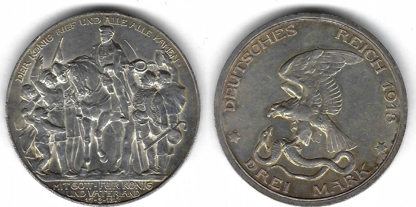 Prusse / Preussen / Prussia 3 Mark 1913 Wilhelm III SS + | MA-Shops