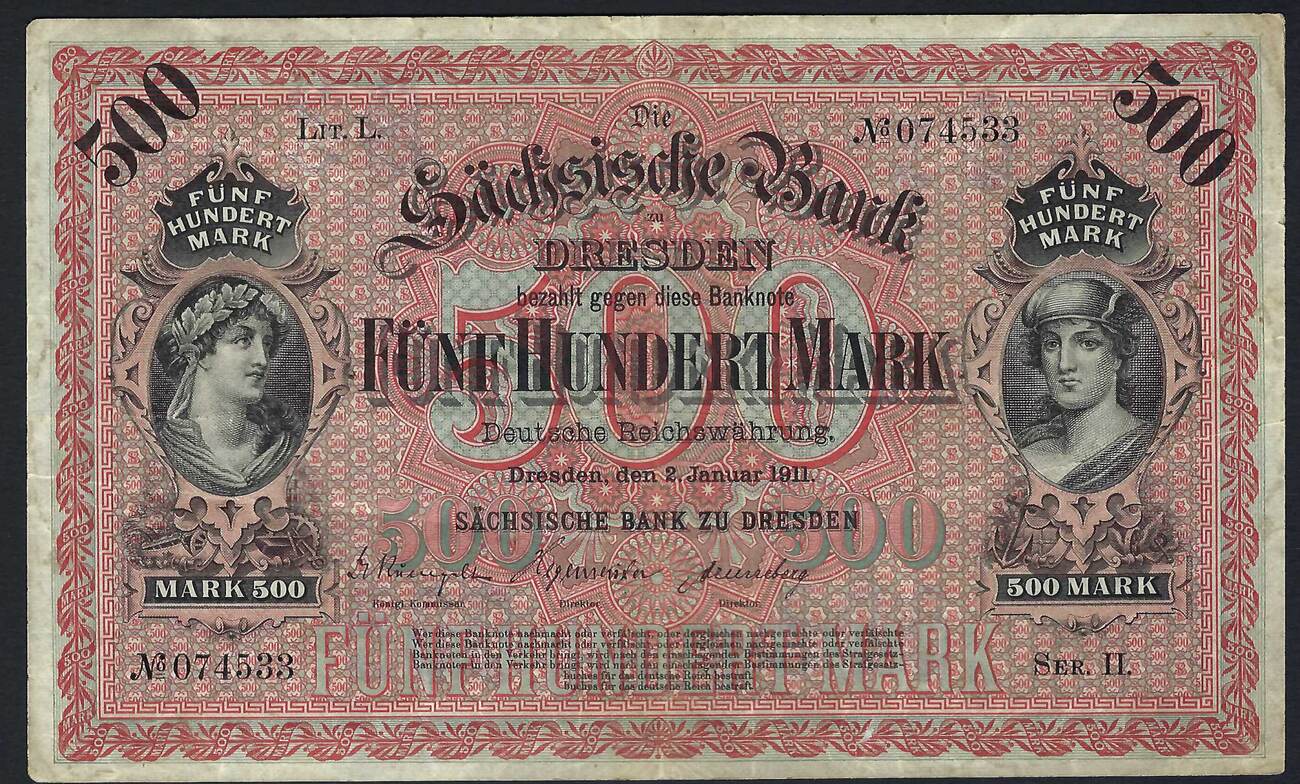 Saxe / Sachsen / Saxony 500 Mark 02/01/1911 Sächsische Bank zu Dresden ...