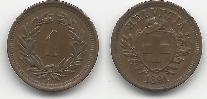 Suisse / Schweiz / Switzerland 1 Rappen 1891 Helvetia SS | MA-Shops