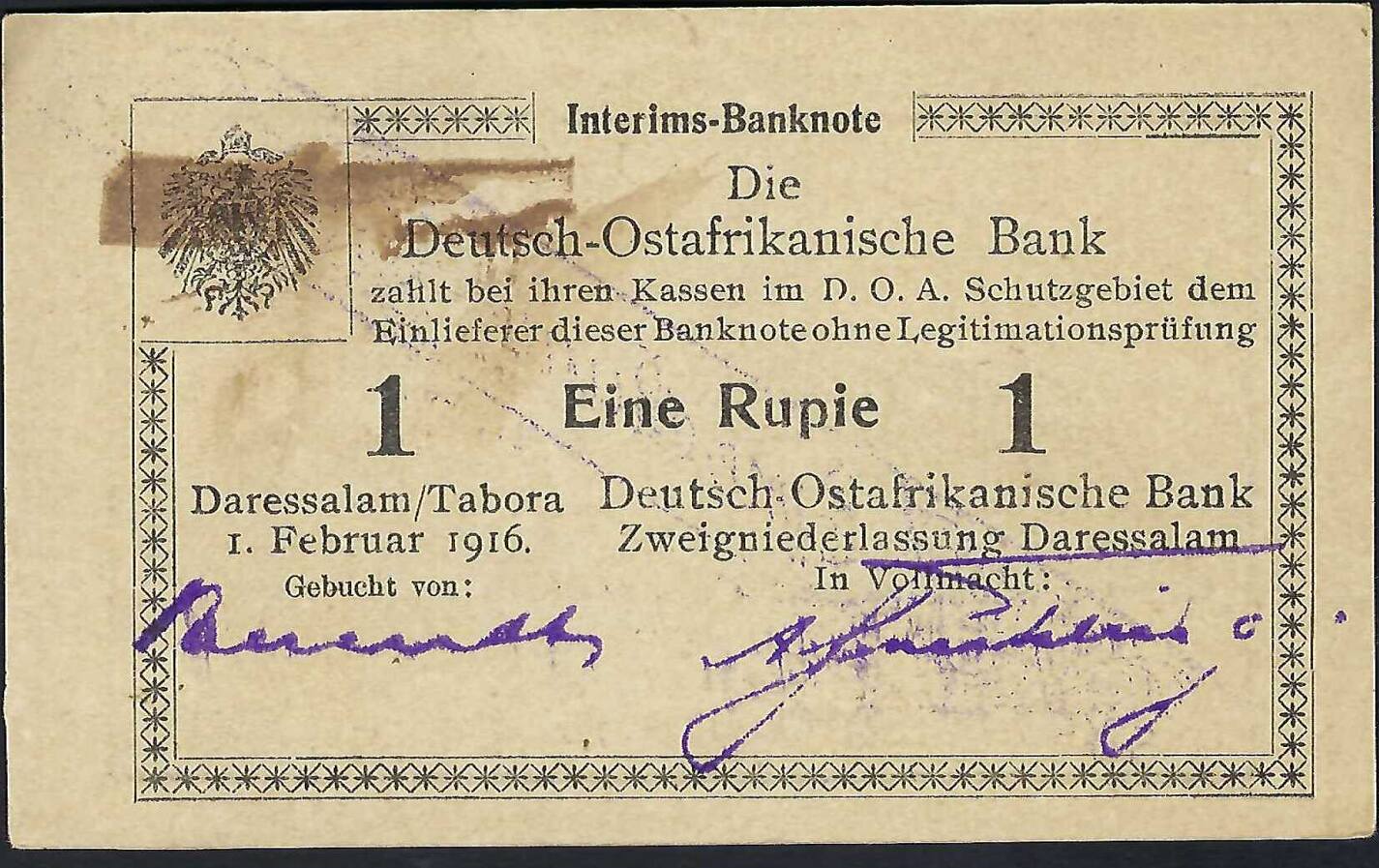 Allemagne / Germany / Deutschland 1 Rupie 01/02/1916 Deutsch ...