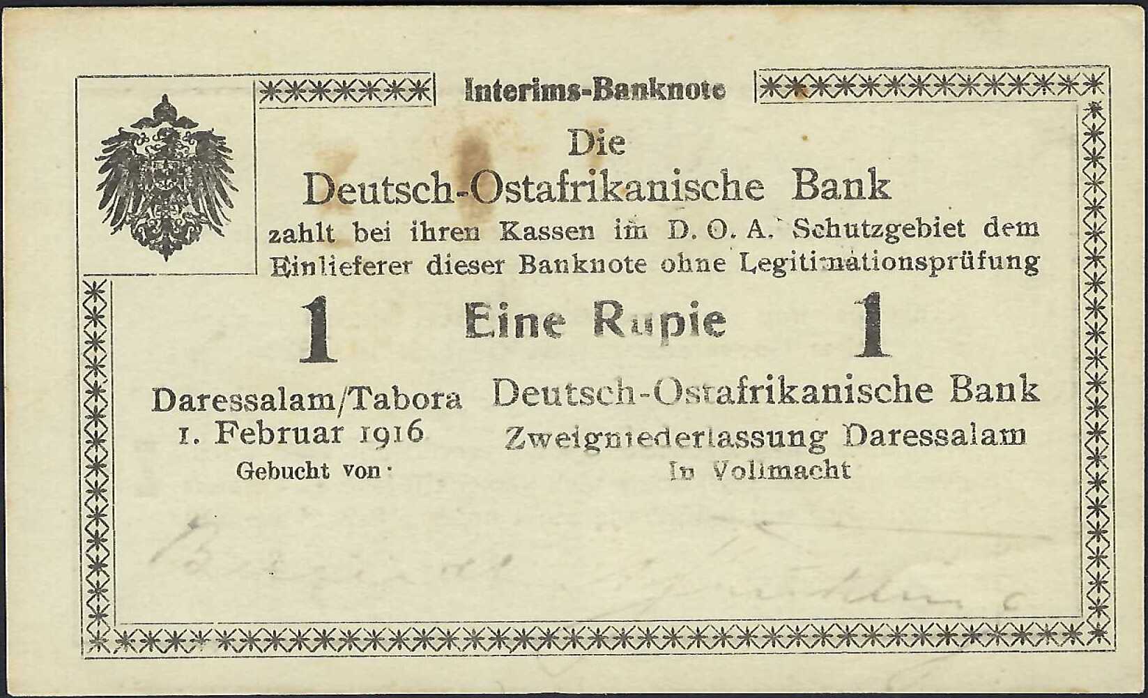 Allemagne / Germany / Deutschland 1 Rupie 01/2/1916 Deutsch ...