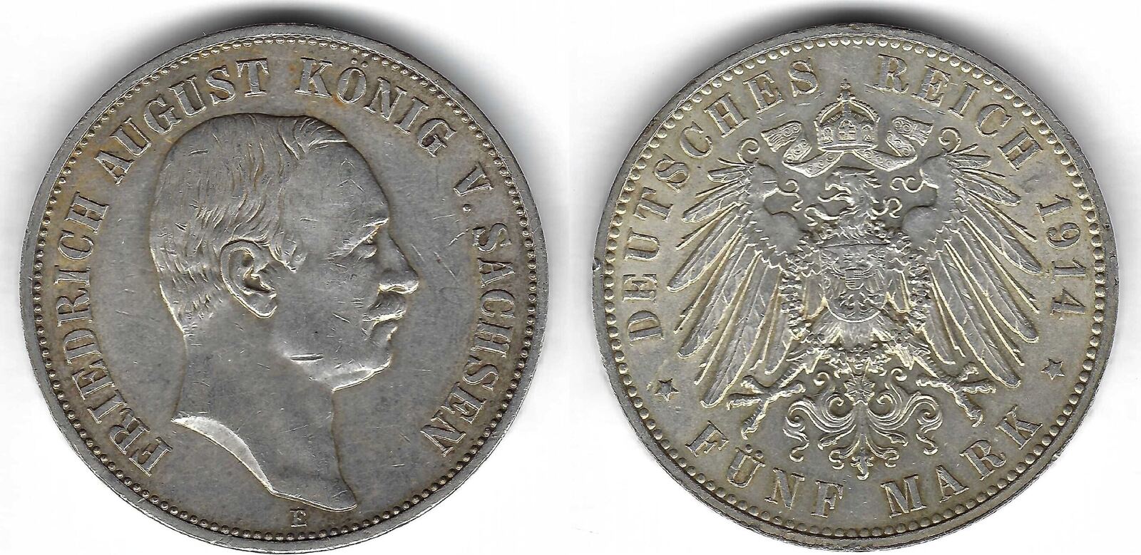 Saxe / Sachsen / Saxony 5 Mark 1914 E Friedrich August SS ( Min ...