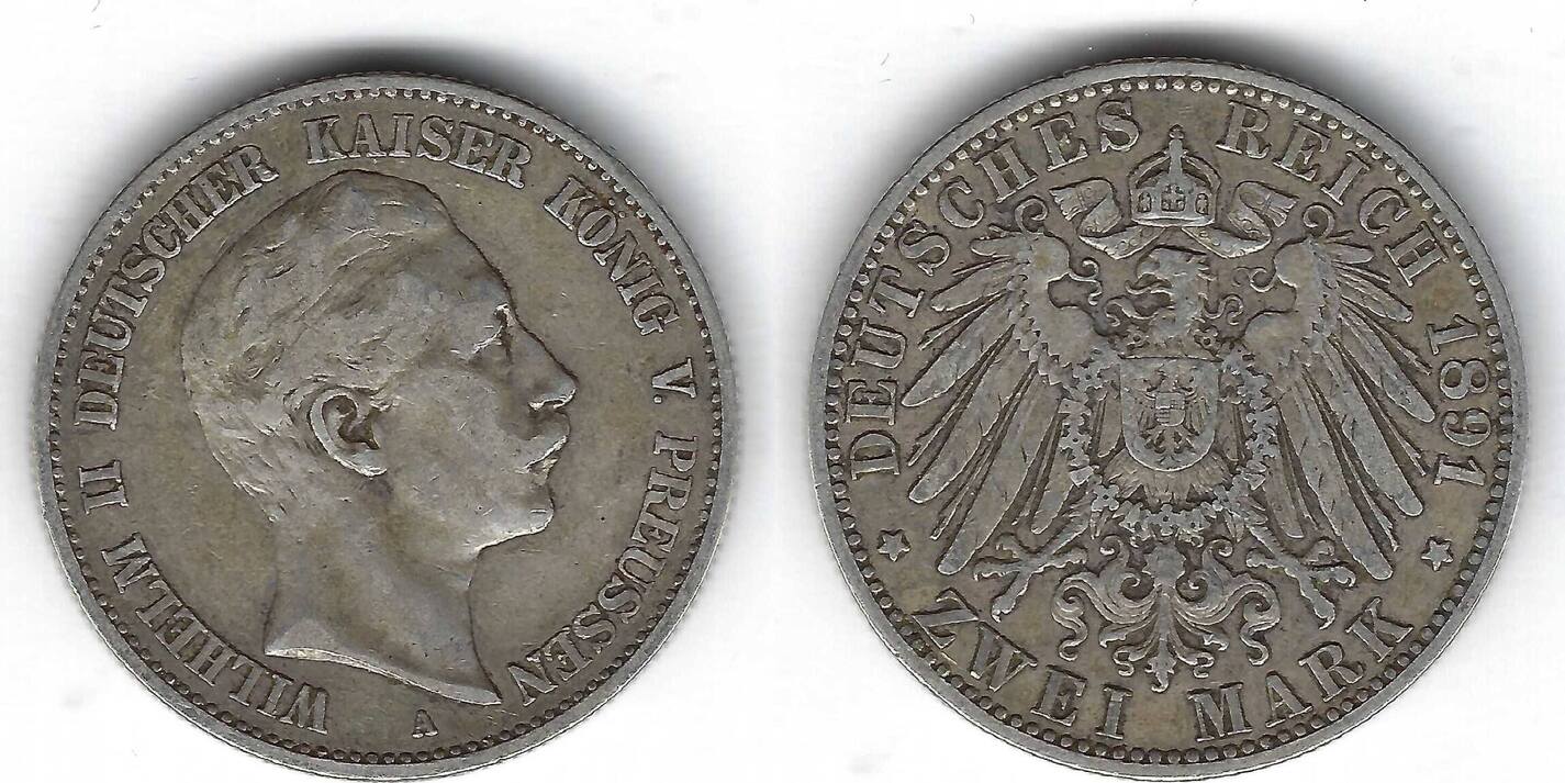 Prusse / Prussia / Preussen 2 Mark 1891 A Wilhelm II SS | MA-Shops