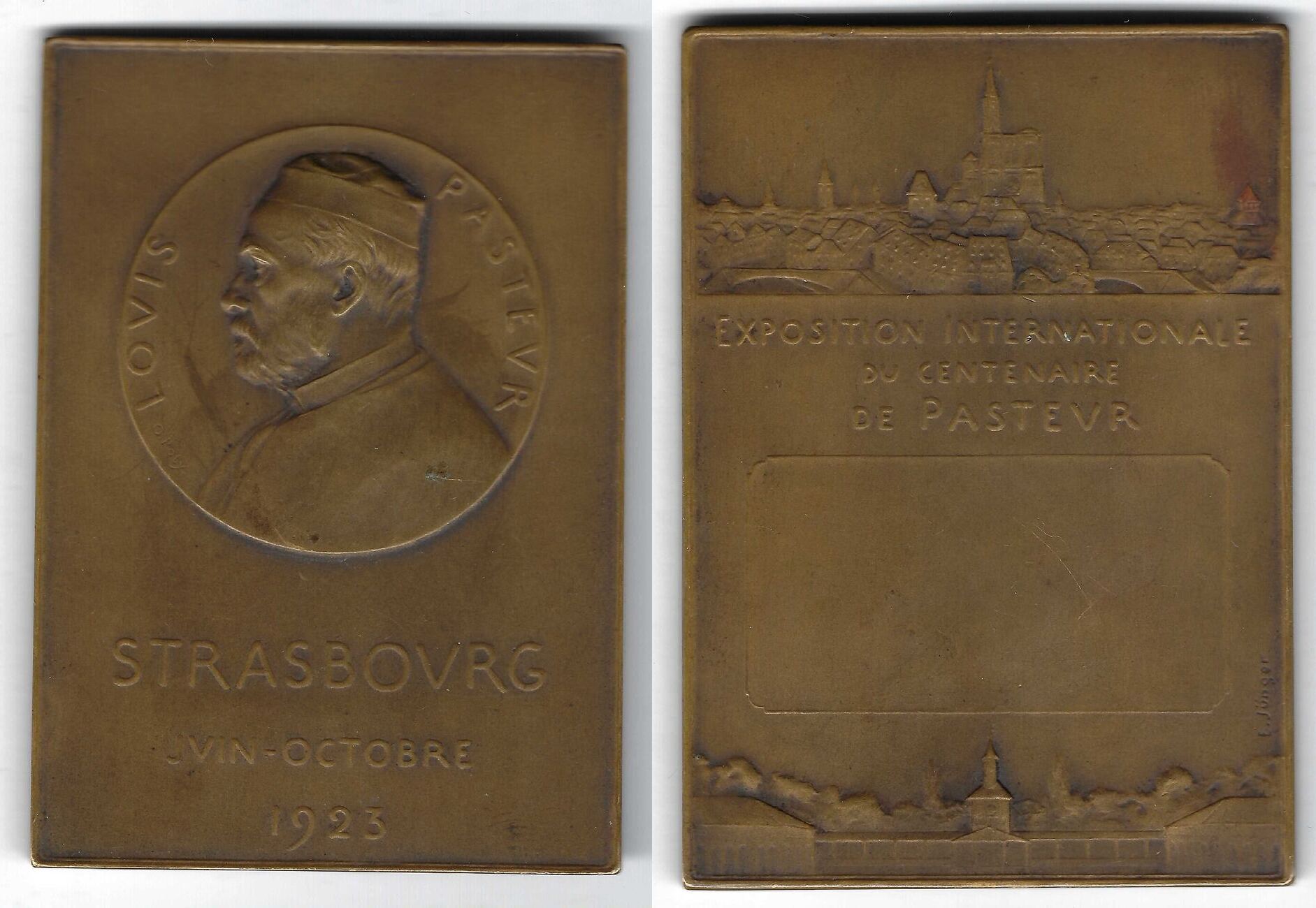 Alsace / Elsass / Strasbourg / Straßburg Plaquette 1923 Louis Pasteur ...