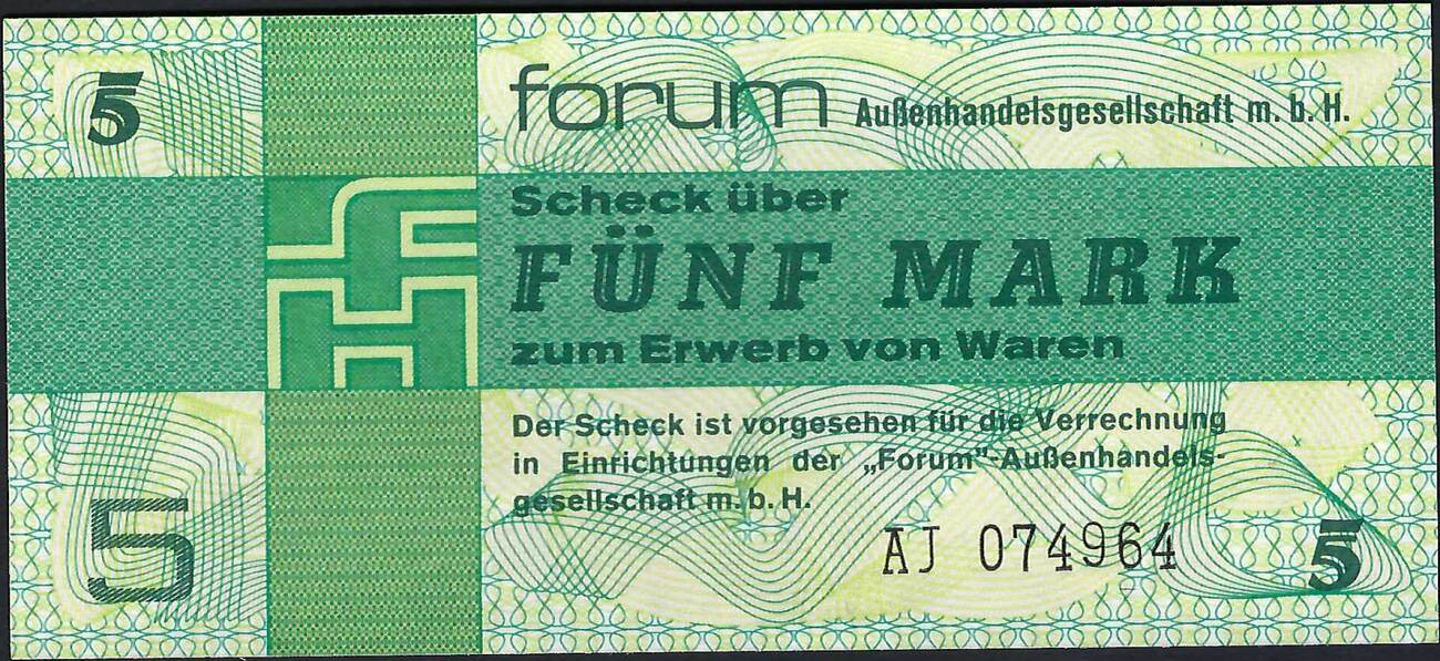 Deutche Demokratik Republic 5 mark 1979 Scheck NEUF | MA-Shops