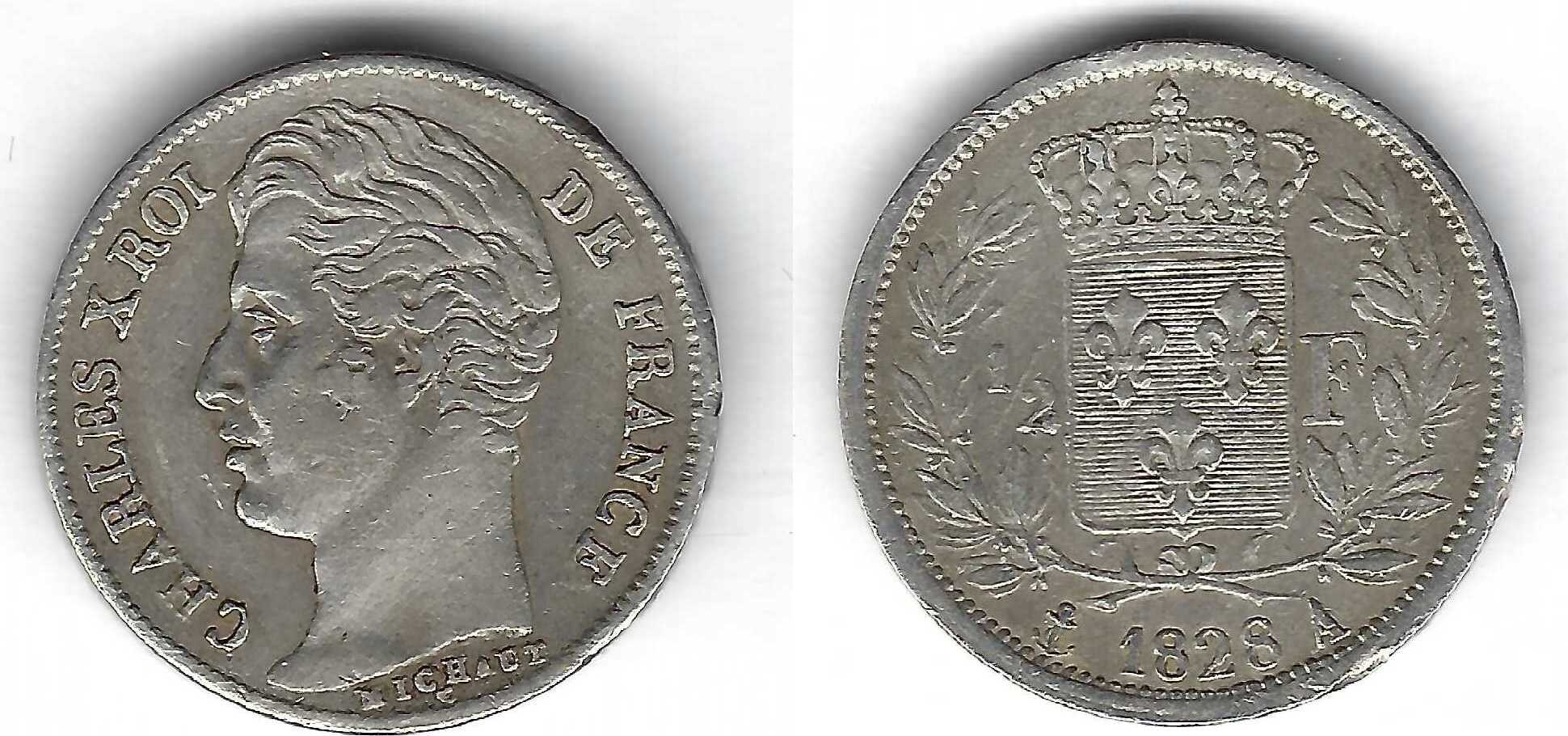 France / Frankreich 1/2 Franc 1828 A Charles X F.SS (Randfehler) | MA-Shops