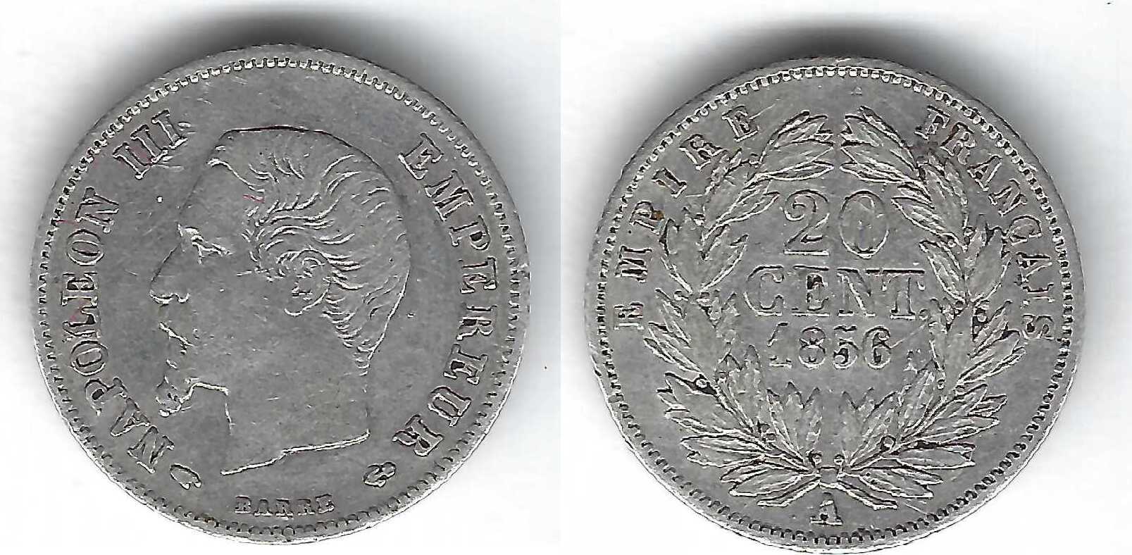 France / Frankreich 20 Centimes 1856 A Napoléon III petit module S | MA-Shops