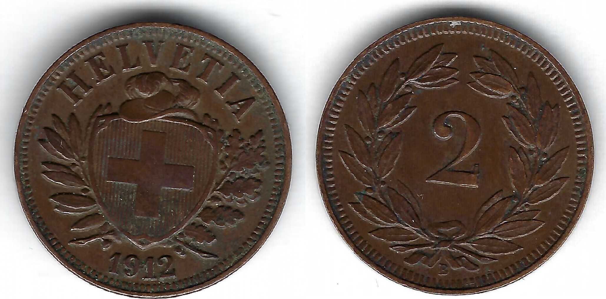 Suisse / Schweiz / Switzerland 2 Rappen 1912 Helvetia SS | MA-Shops