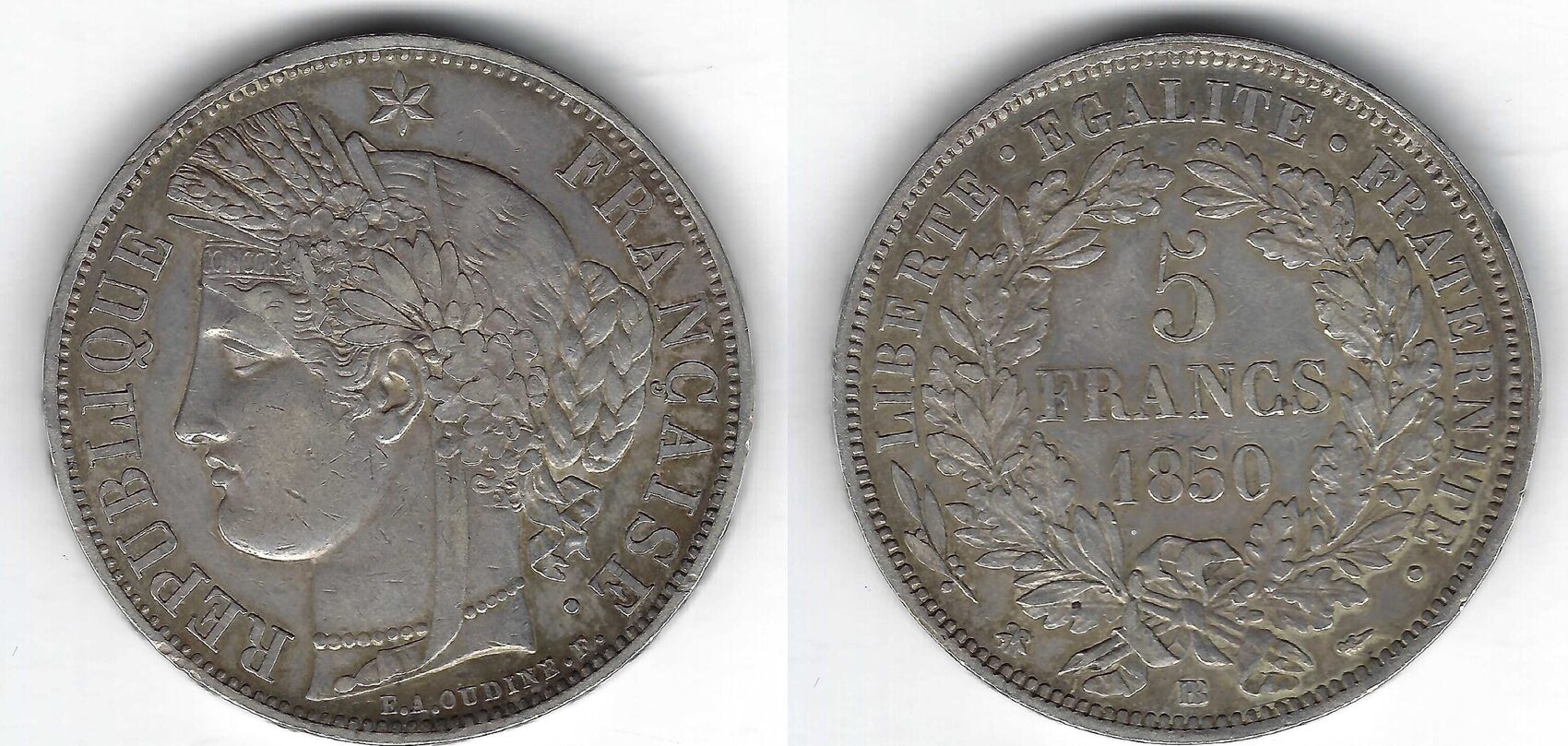 France / Frankreich/ Strasbourg 5 Francs 1850 BB Cérès SS (Min. Randfehler) | MA-Shops