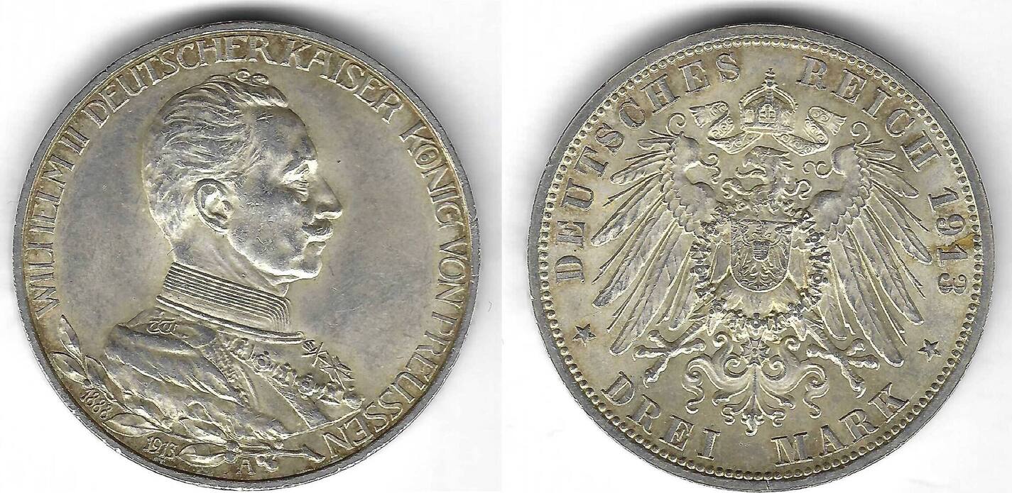 Prusse / Preussen / Prussia 3 Mark 1913 Wilhelm II SS + | MA-Shops