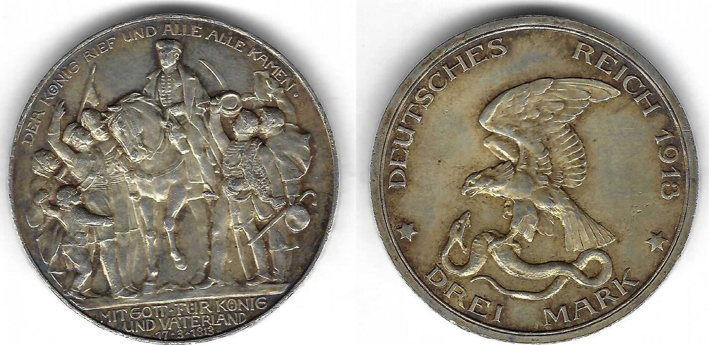 Prusse / Preussen / Prussia 3 Mark 1913 Wilhelm III SS + | MA-Shops