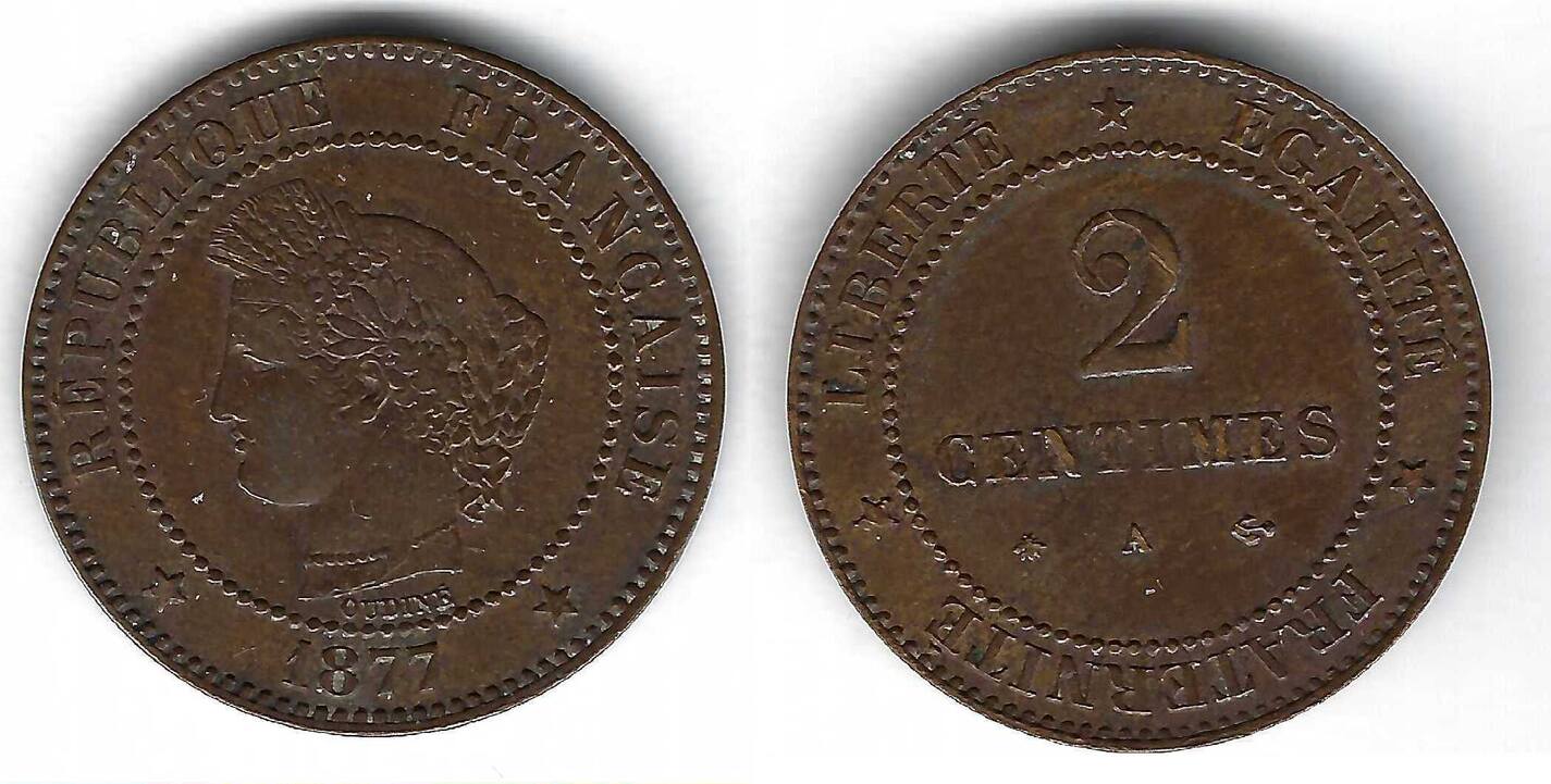 France / Frankreich 2 Centimes 1877 A Cérès SS | MA-Shops