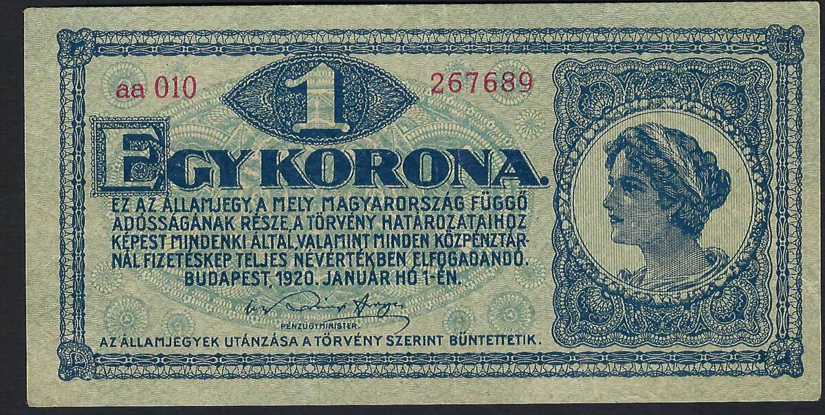 Hongrie / Hungary 1 Korona 01/01/1920 Magyar SS | MA-Shops