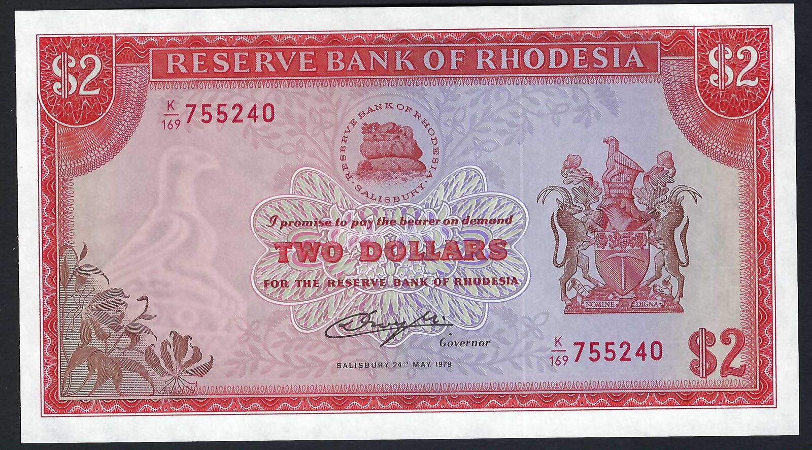Rhodesie / Rhodesia 2 Dollars 24/05/1979 Reserve Bank of Rhodesia P ...