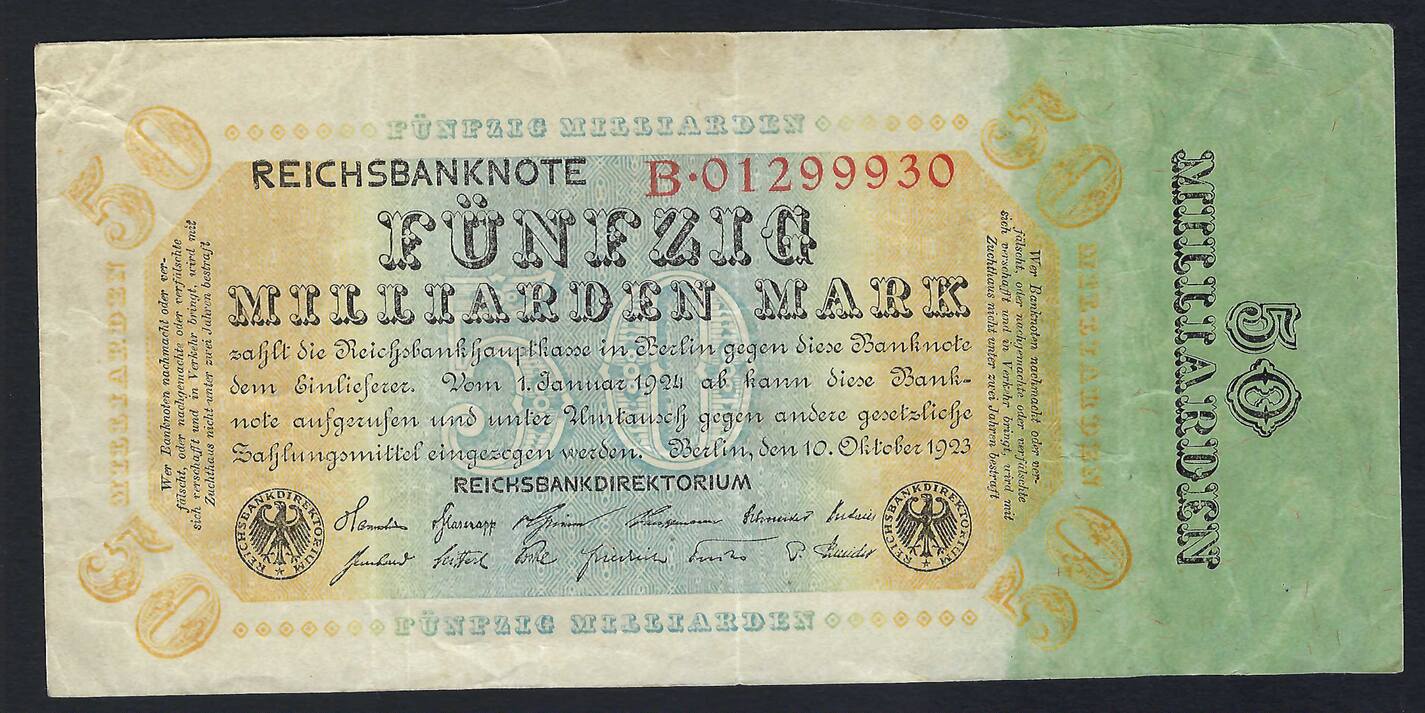 Allemagne / Deutschland / Germany 50 Milliarden Mark 10/10/1923 Reichsbanknote série B S | MA-Shops