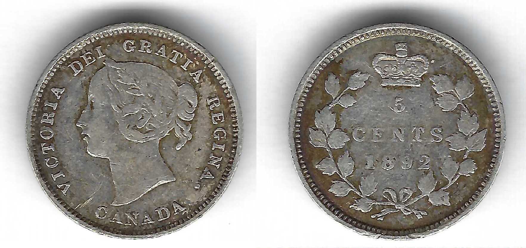 Canada 5 Cents 1892 Queen Victoria S | MA-Shops