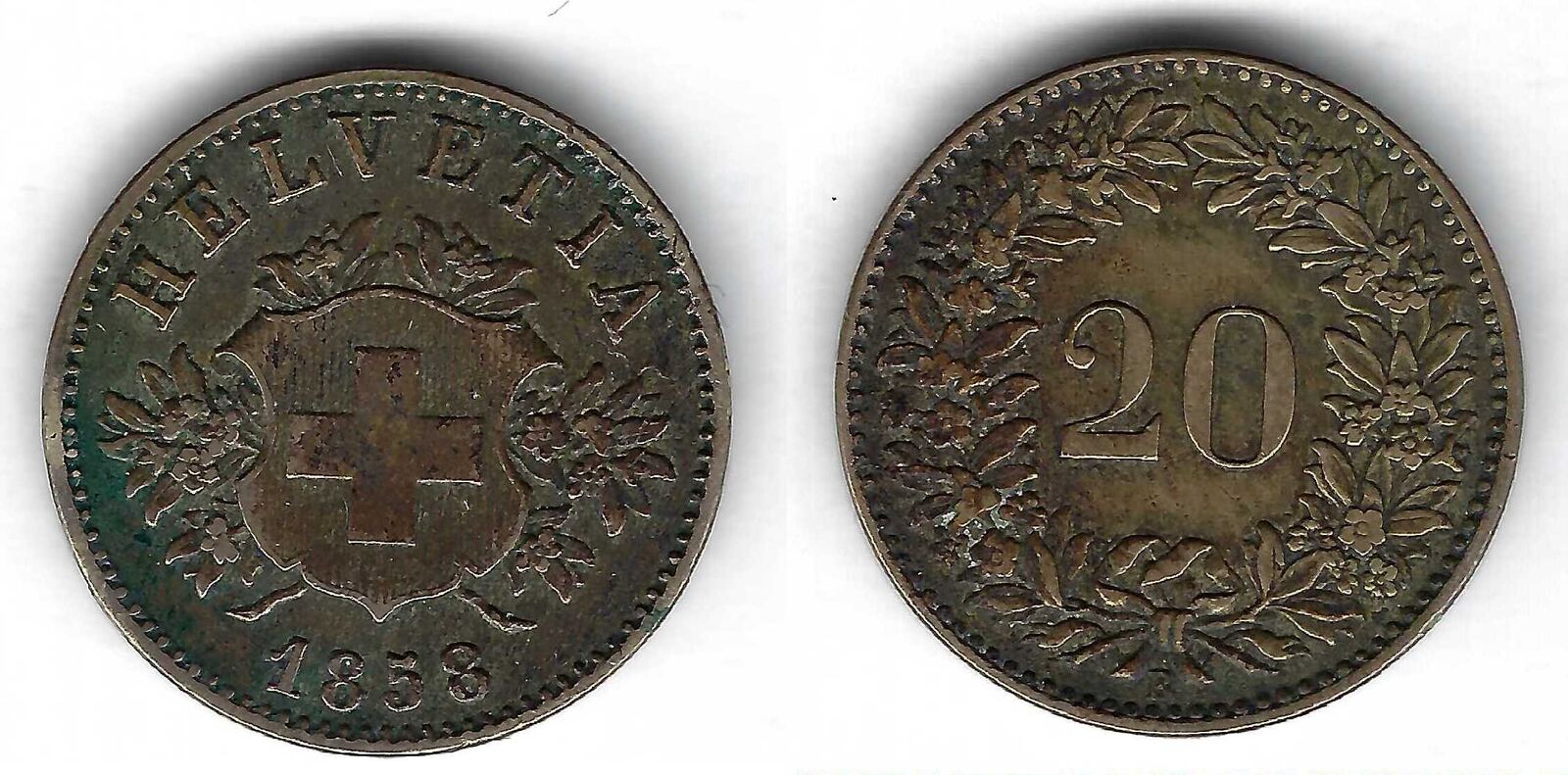Suisse / Switzerland / Schweitz 20 Rappen 1858 B Helvetia SS | MA-Shops