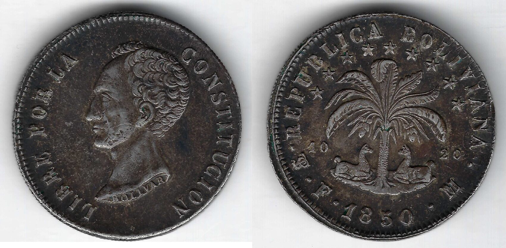 Bolivie / Bolivia 8 Soles 1850 PTS F M Potosi SS ++++ | MA-Shops