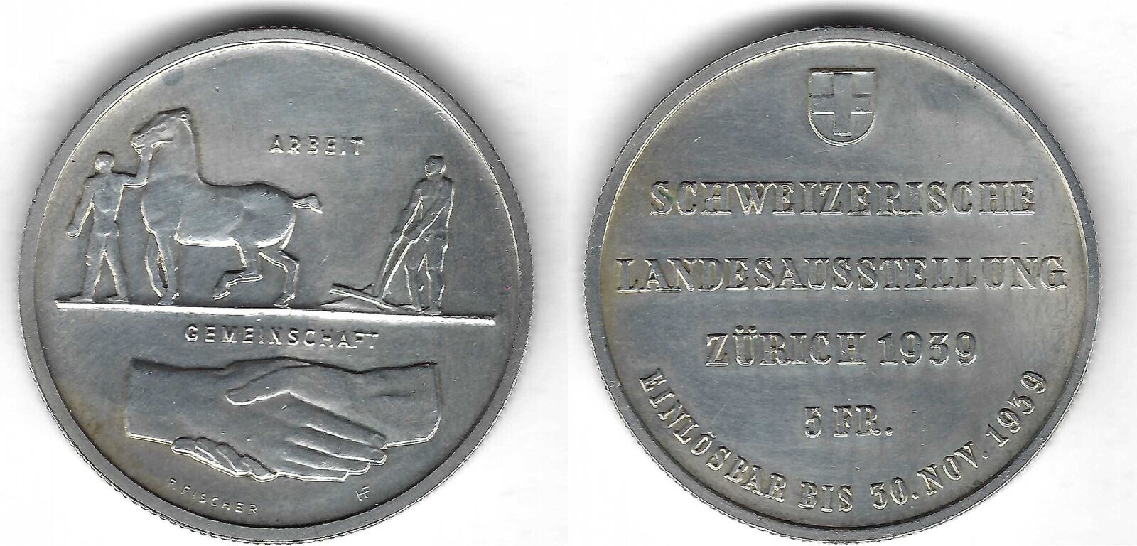 Suisse / Switzerland / Schweitz 5 Francs 1939 Landesausstellung SS ...