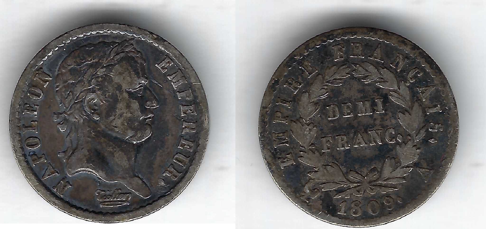 France / Frankreich / Paris 1/2 Franc 1809 A Napoléon Ier S + / S | MA ...