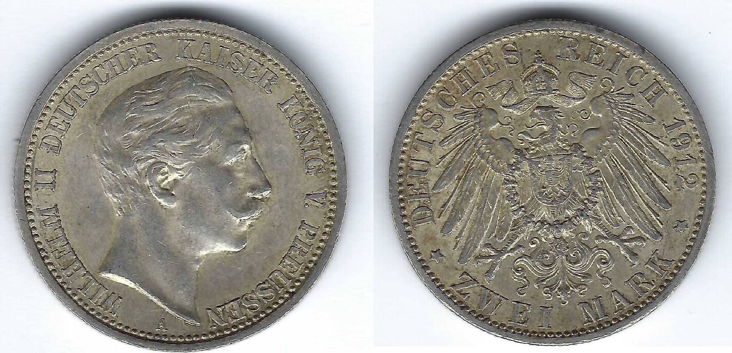 Prusse / Preussen / Prussia 2 Mark 1912 A Wilhelm II SS | MA-Shops