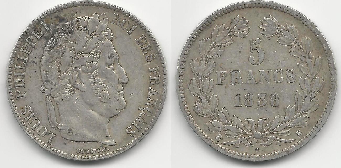France / Bordeaux 5 Francs 1838 K Louis Philippe Ier F.S | MA-Shops