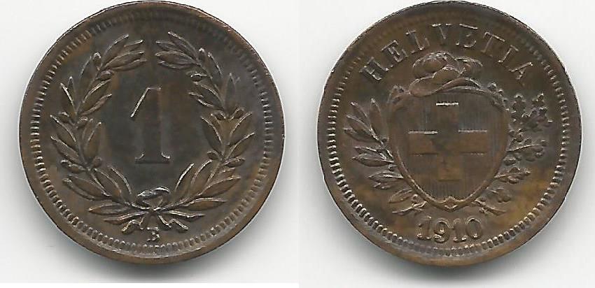 Suisse / Schweiz / Switzerland 1 Rappen 1910 Helvetia SS + | MA-Shops