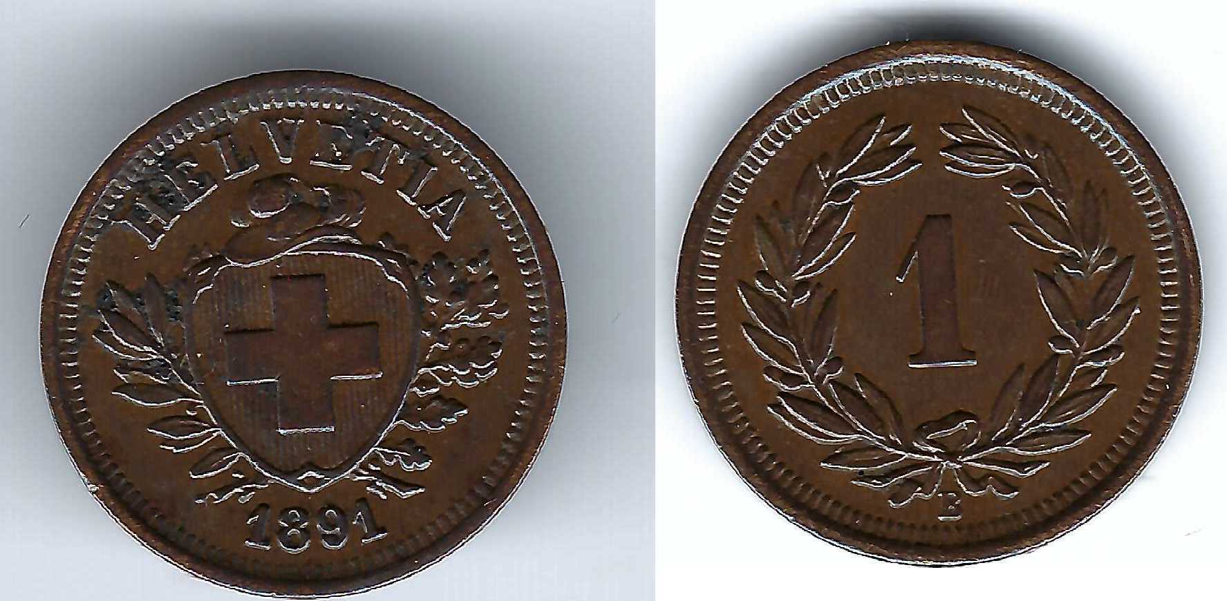 Suisse / Schweiz / Switzerland 1 Rappen 1891 Helvetia SS | MA-Shops