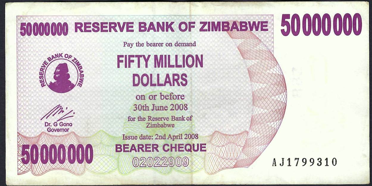 10000000 Dollars 2/04/2008 Reserve Bank of Zimbabwe SS | MA-Shops