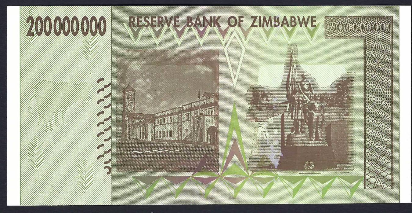 200000000 Dollars 2008 Reserve Bank of Zimbabwe P.NEUF | MA-Shops