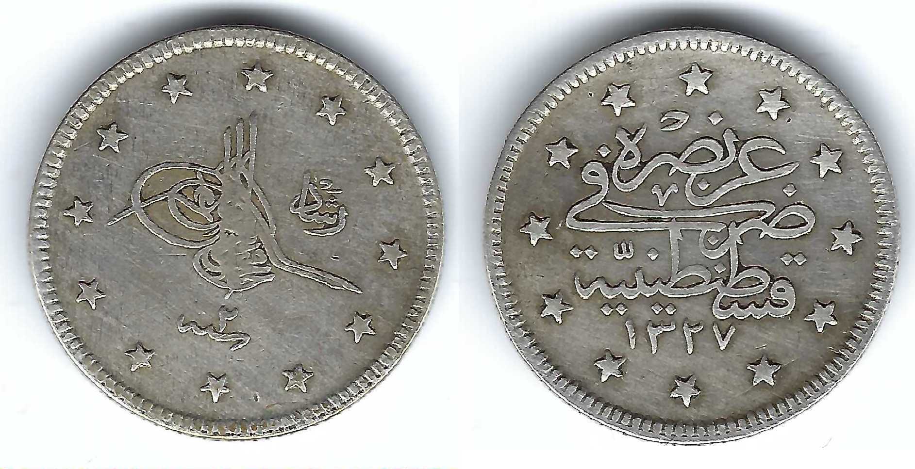 Turquie / Turkey / Turkeï 2 Kurush AH 1327 An 2 Muhammad V S | MA-Shops