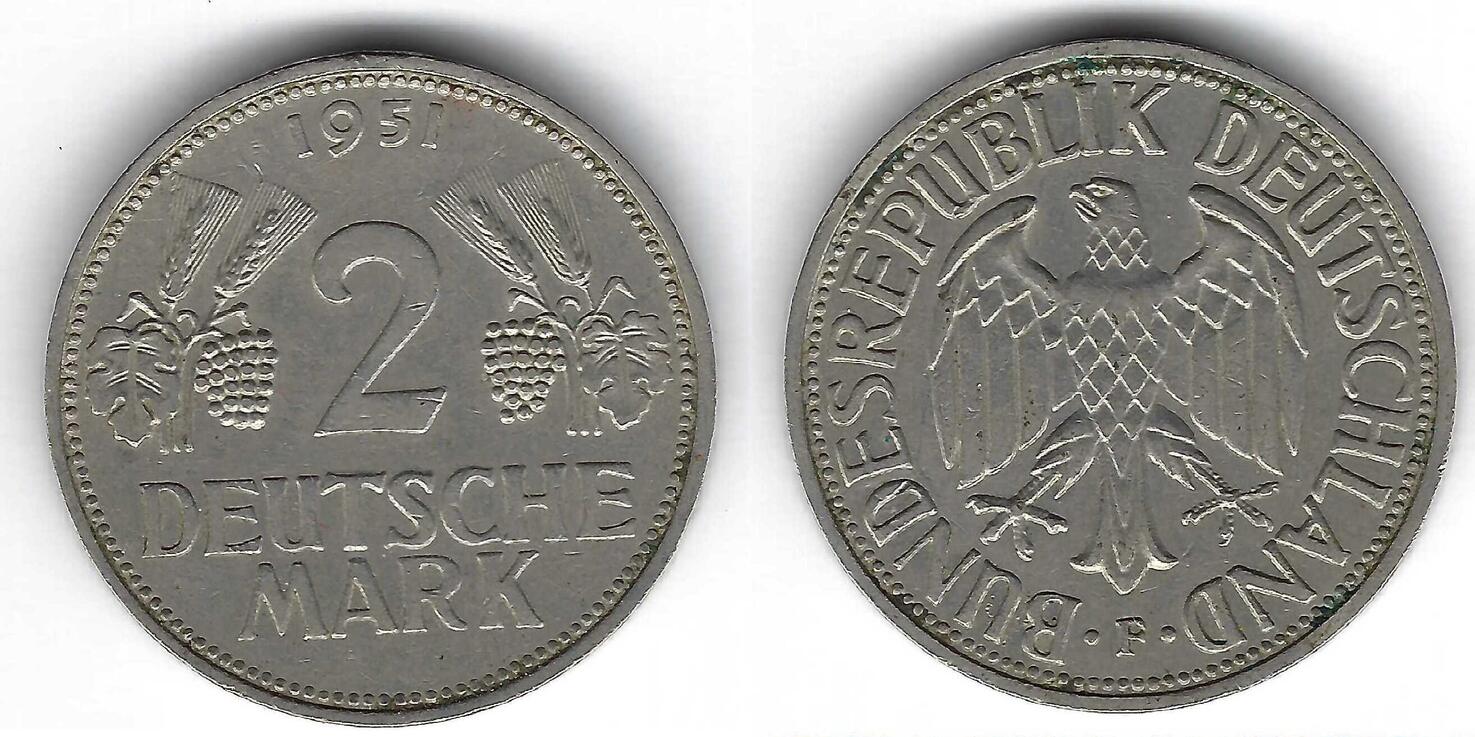 Allemagne / Germany / Deutschland 2 Deutsche Mark 1951 F Weintraube SS ...