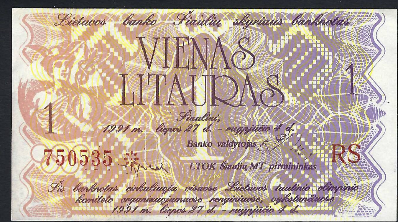 Lituanie / Lietuvos / Lithuania 1 Litauras 1991 Pour les J.O. P.NEUF ...