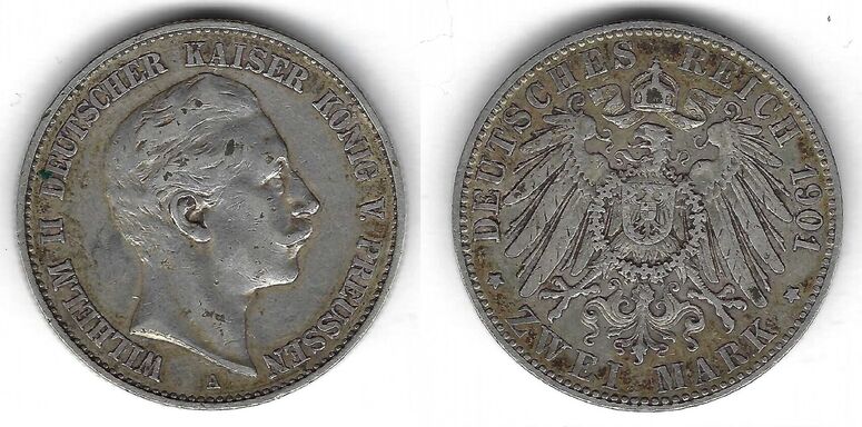 Prusse / Preussen / Prussia 2 Mark 1901 A Wilhelm II S / SS | MA-Shops