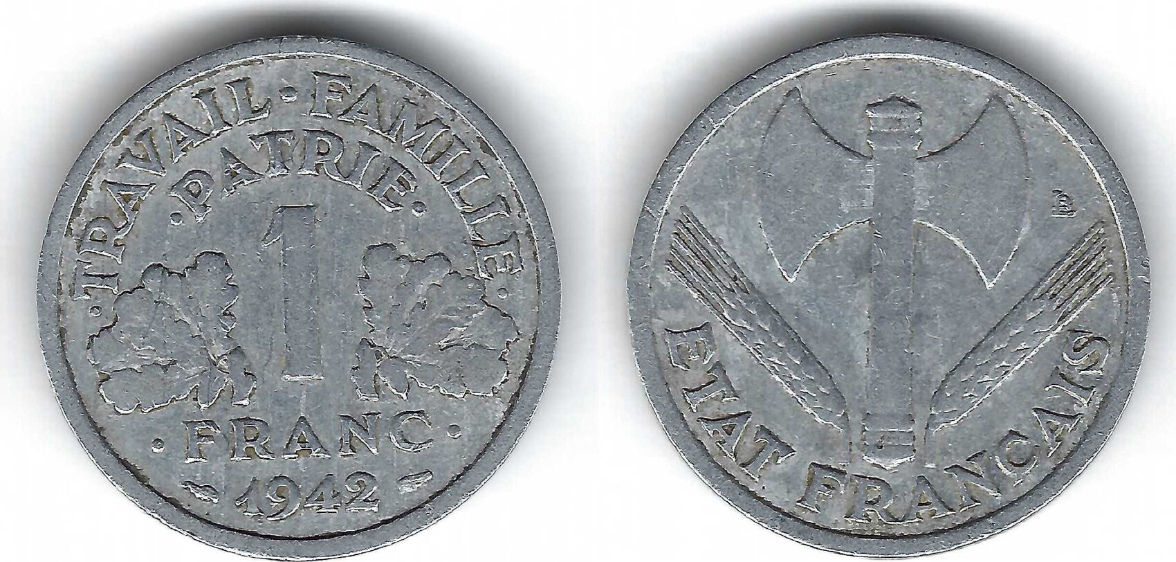 France / Frankreich 1 Franc 1942 Etat Français poids léger!! F.S | MA-Shops