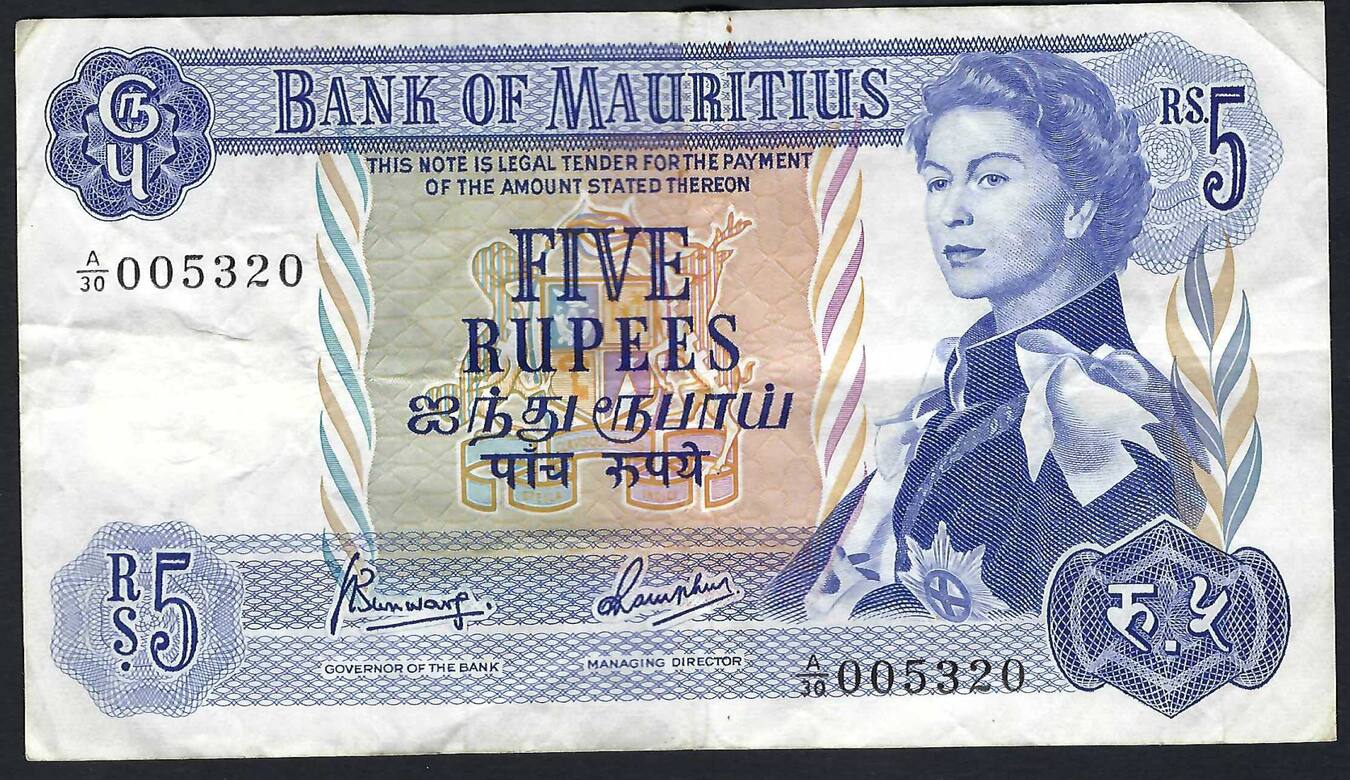 Ile Maurice / Mauritius 5 Rupees 1973 - 1982 Bank of Mauritius A.30 S ...
