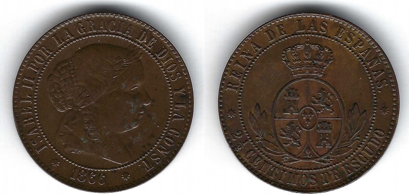 Espagne / Spain / Spanien 2 1/2 Centimos 1866 Isabel II SS + | MA-Shops