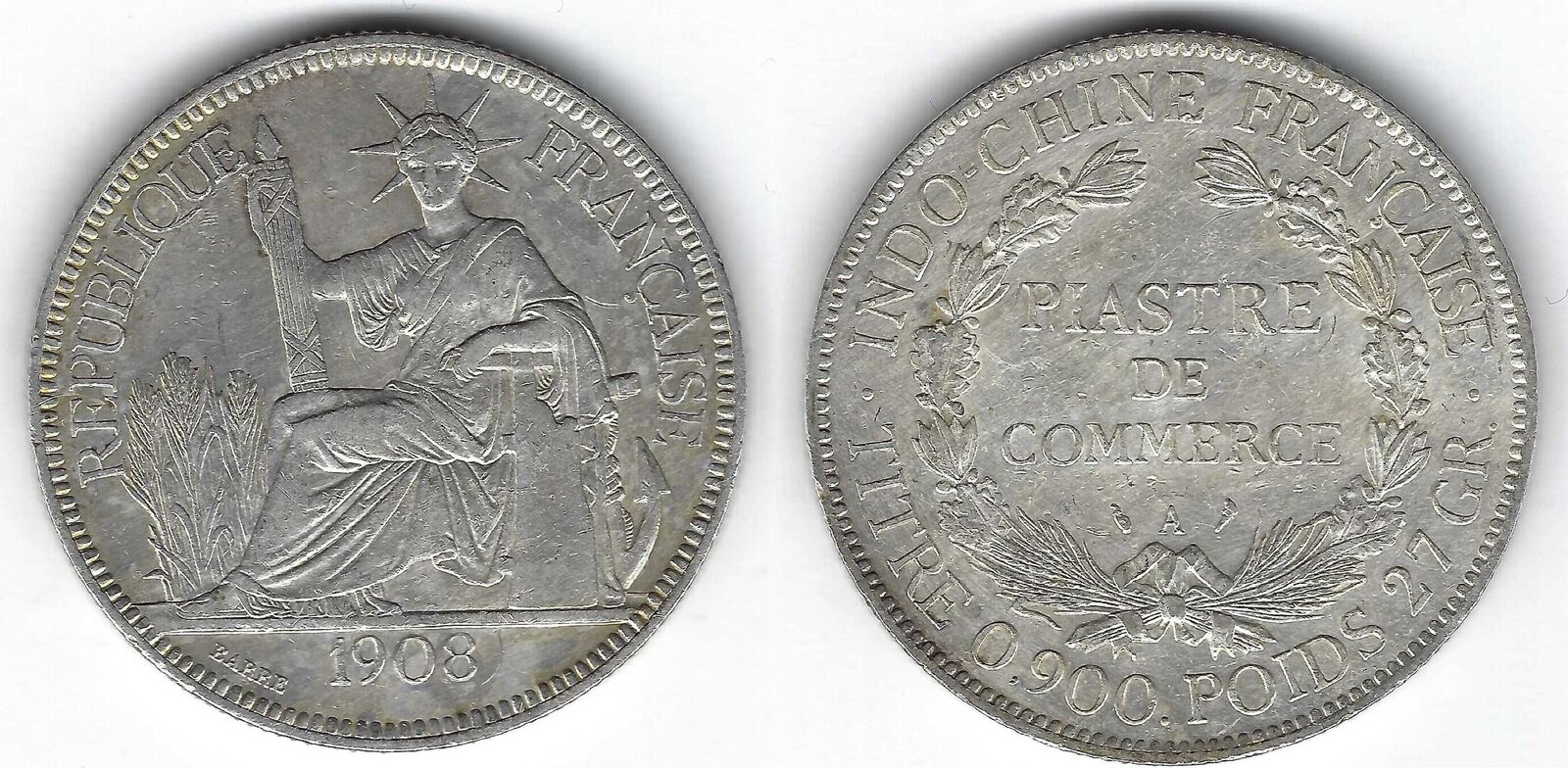 Indochine / Indochina Piastre de commerce 1908 A Indochine Française F ...